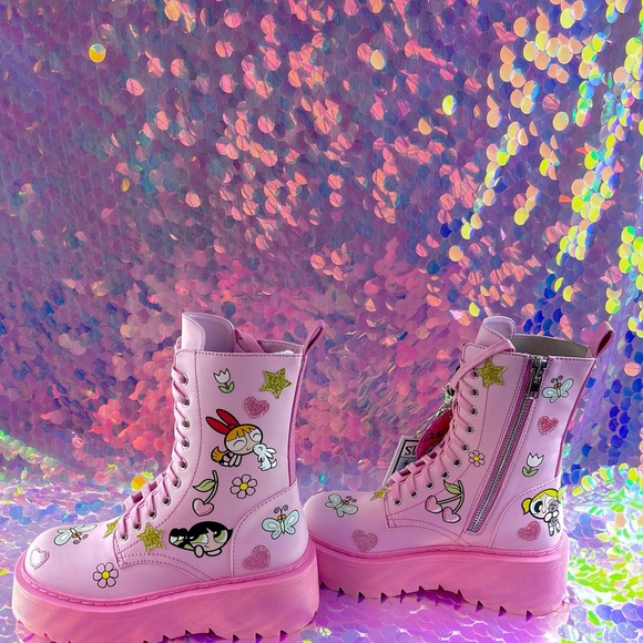 Dolls Kill | Shoes | Dolls Kill X Power Puff Girls Pink Combat Boots ...